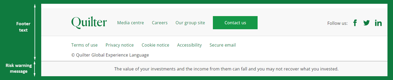 Risk warning message | Quilter Global Experience Language